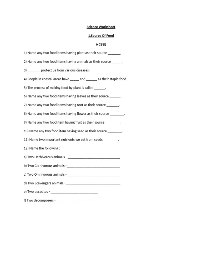 6 CBSE Sci Worksheet | PDF