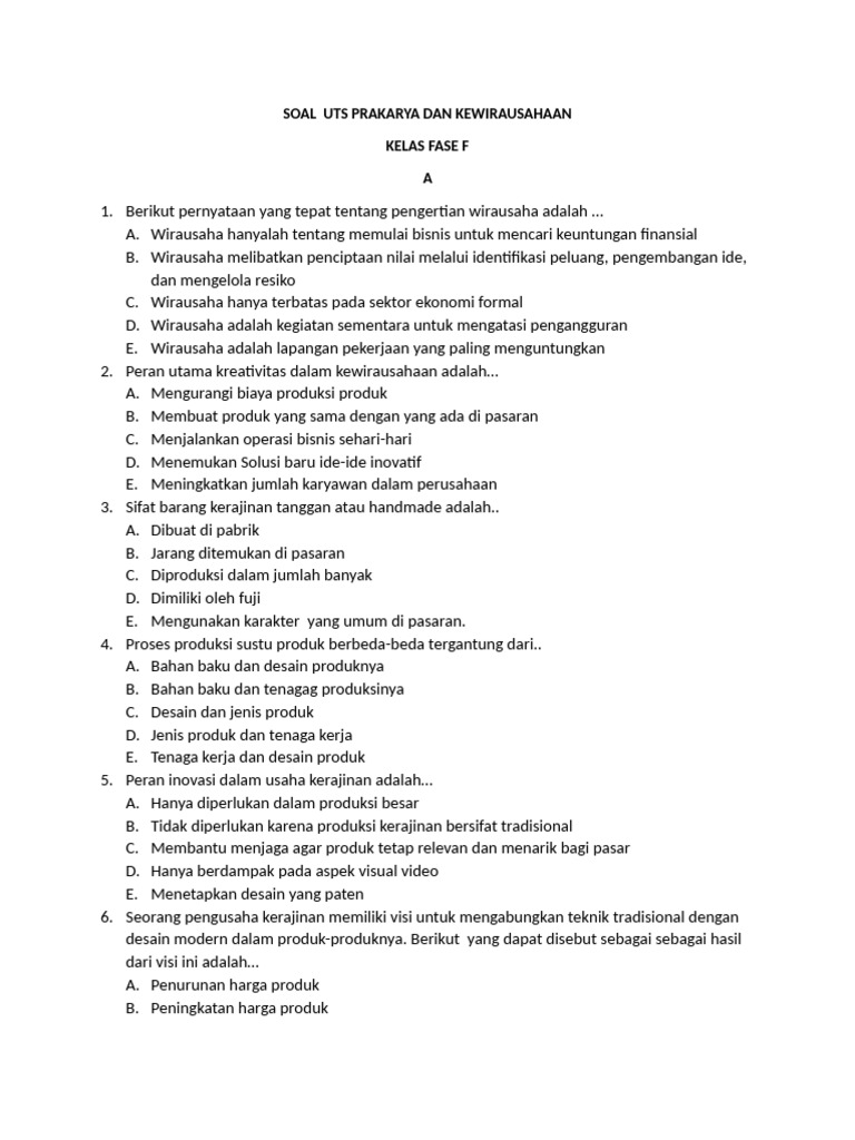 Contoh Soal Pkwu Kerajinan Kelas XI | PDF