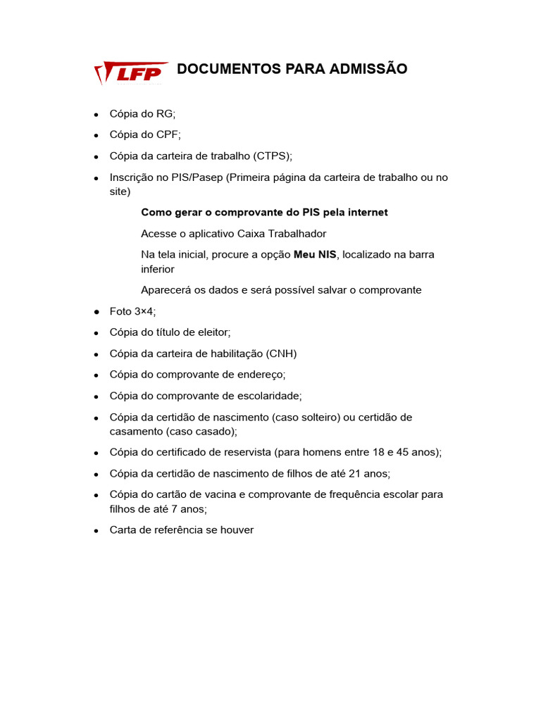 Documentos para Admissão | PDF