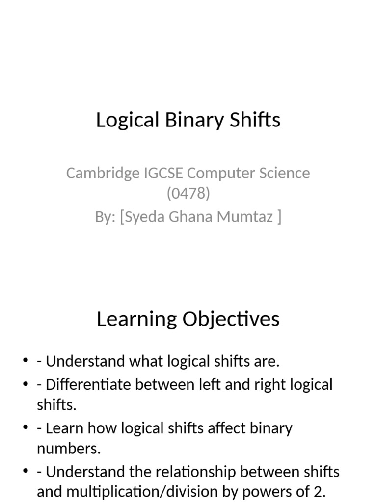 Logical Binary Shifts Presentation | PDF