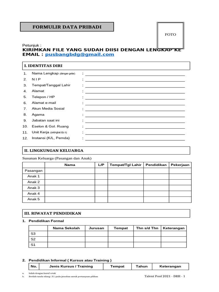 Form DRH (Daftar Riwayat Hidup) | PDF