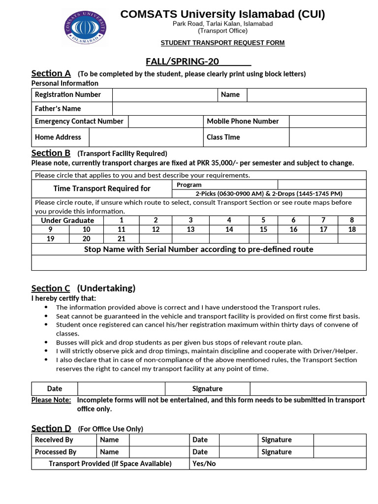 Students Transport Form 10-8-22 | PDF | Road Transport | Land Transport