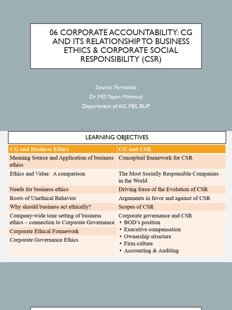 Corporate Governance and Business Ethics | PDF | Corporate Social ...