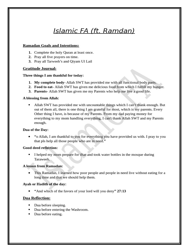 Ramadan Goals and Reflections Guide | PDF