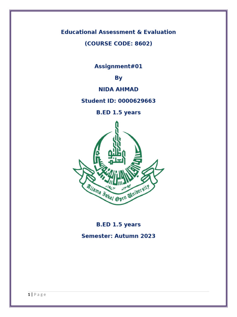 8602 2nd Assignment | PDF | Validity (Statistics) | Educational Assessment