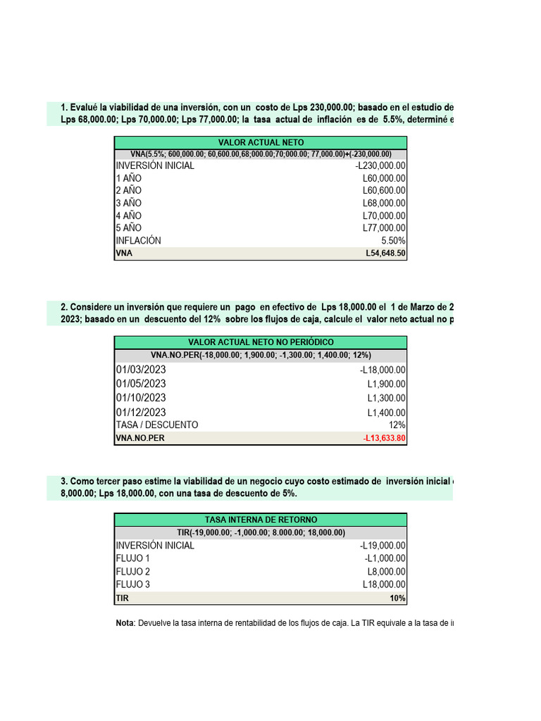 Ejercicios de VNA Y TIR | PDF | Tasa interna de retorno | Flujo de efectivo