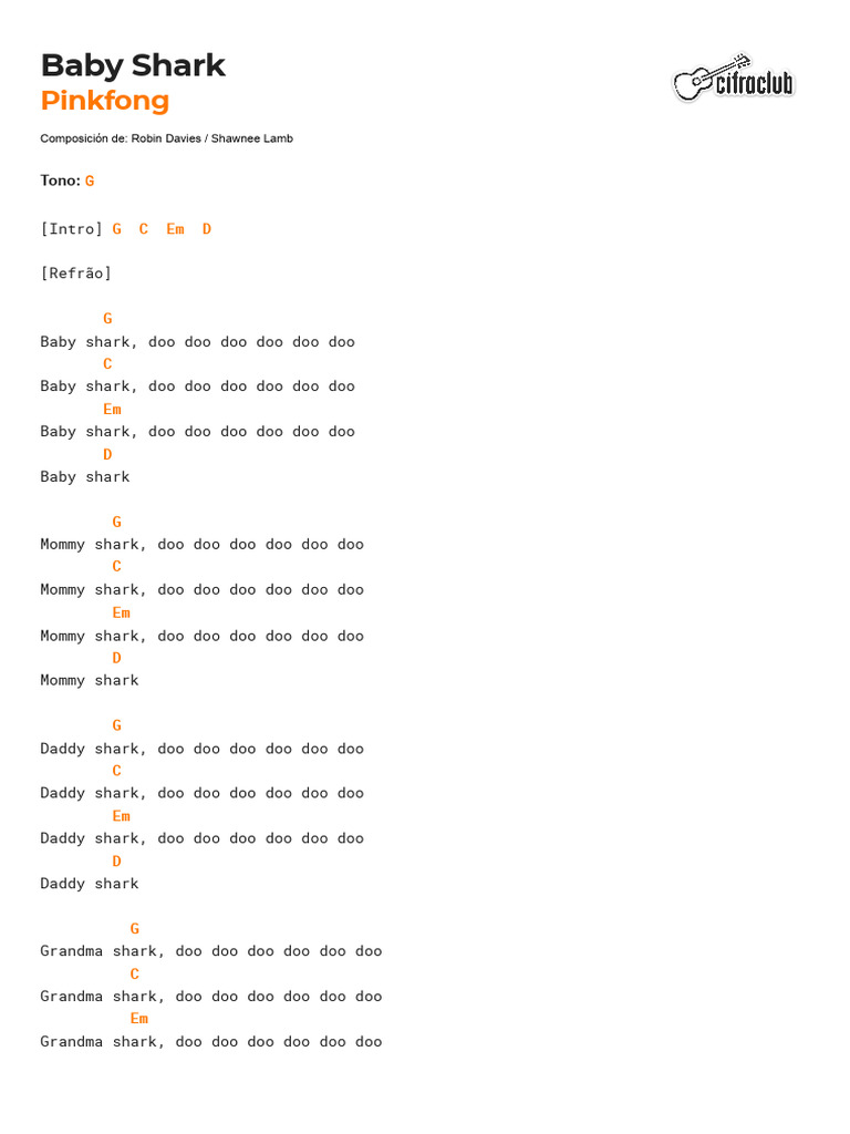 Baby Shark Lyrics and Chords PDF | PDF