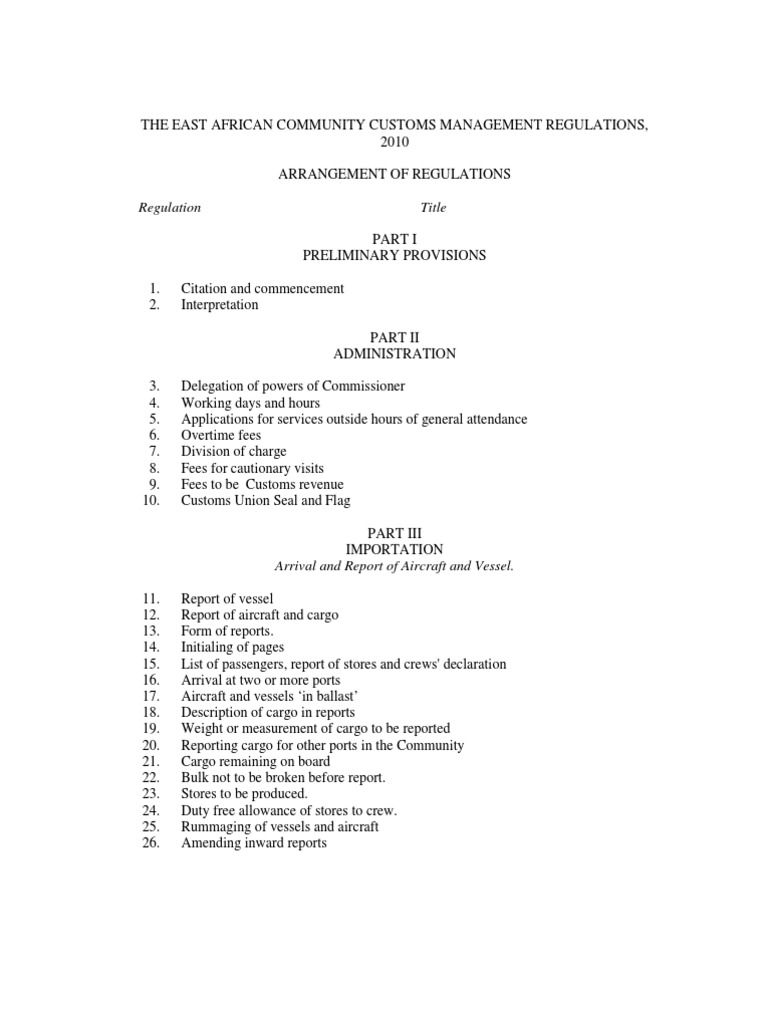 EAC Customs Management Regulations | PDF | Surety Bond | Customs