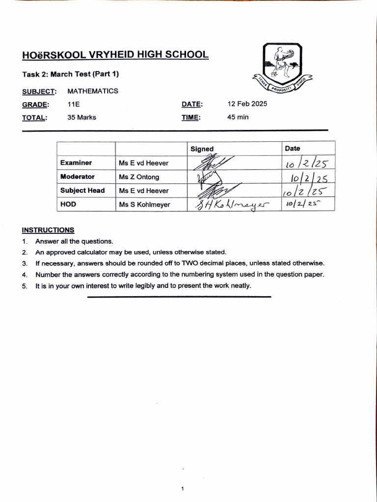 GR 11 Task 2 Part 1 QP+Memo 2025 | PDF | Mathematics | Applied Mathematics