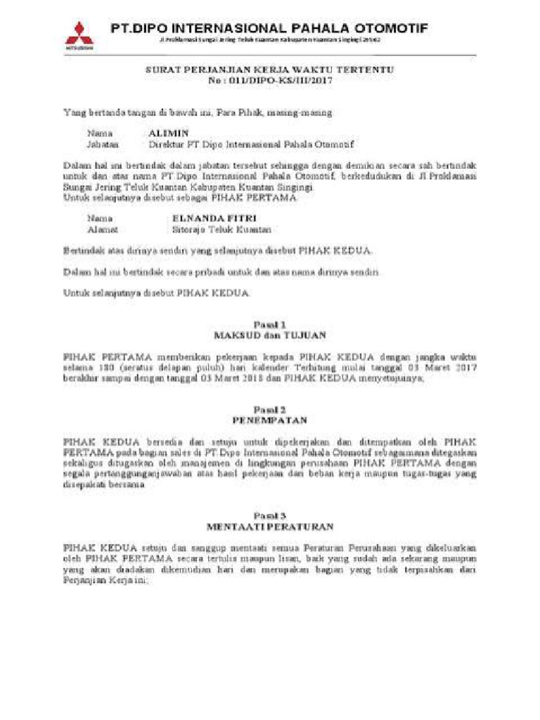 Surat Perjanjian Kerja.0061 | PDF