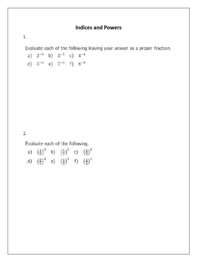 Indices Worksheet | PDF