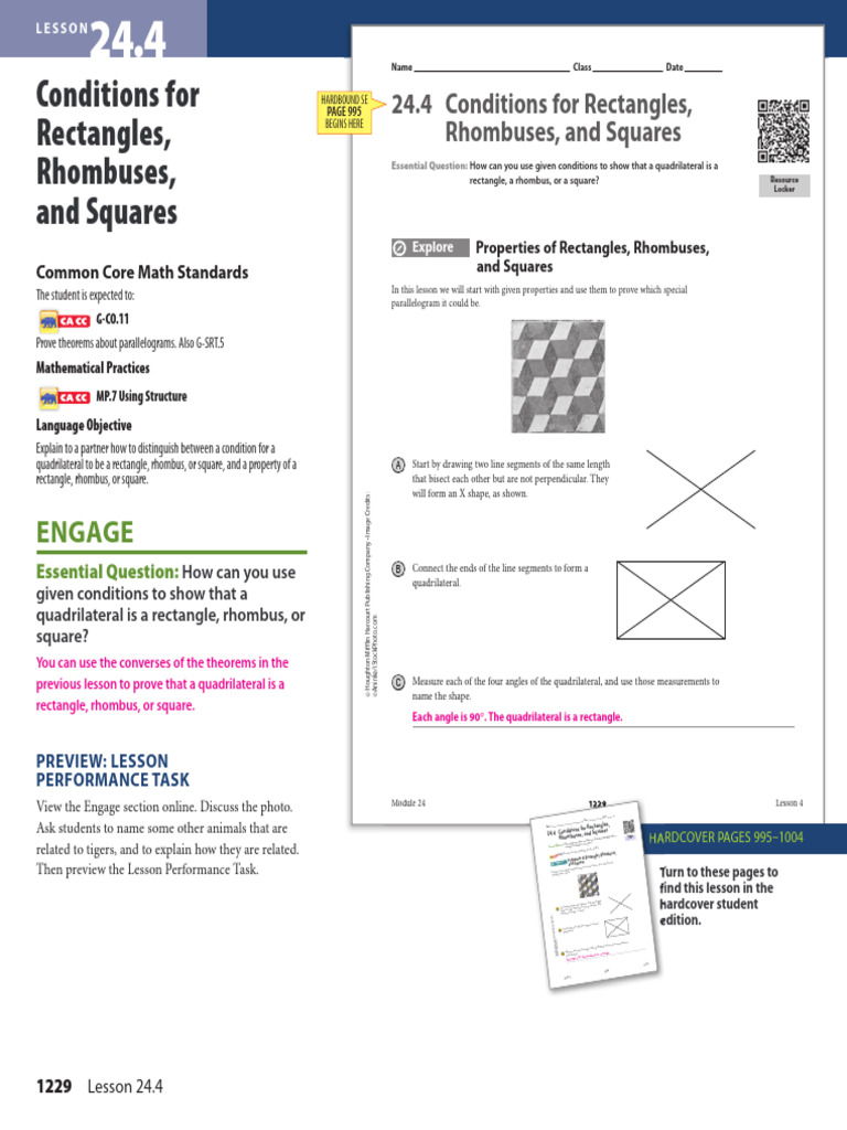 24 - 4 Conditions For Rectangles, Rhombuses, and Squares | PDF ...