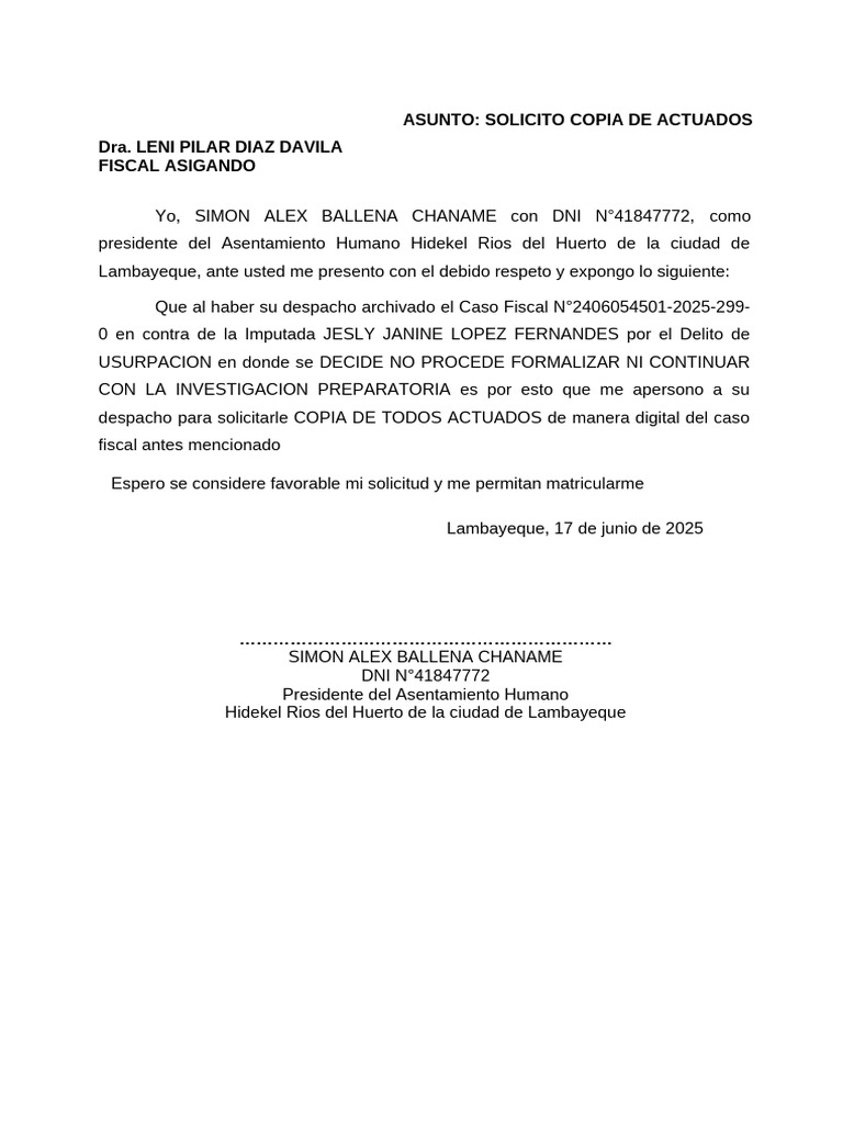 Solicito Copia de Actuados | PDF