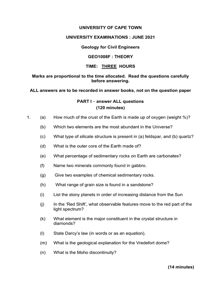 UCT Geology Exam June 2021 Guide | PDF | Rock (Geology) | Plate Tectonics
