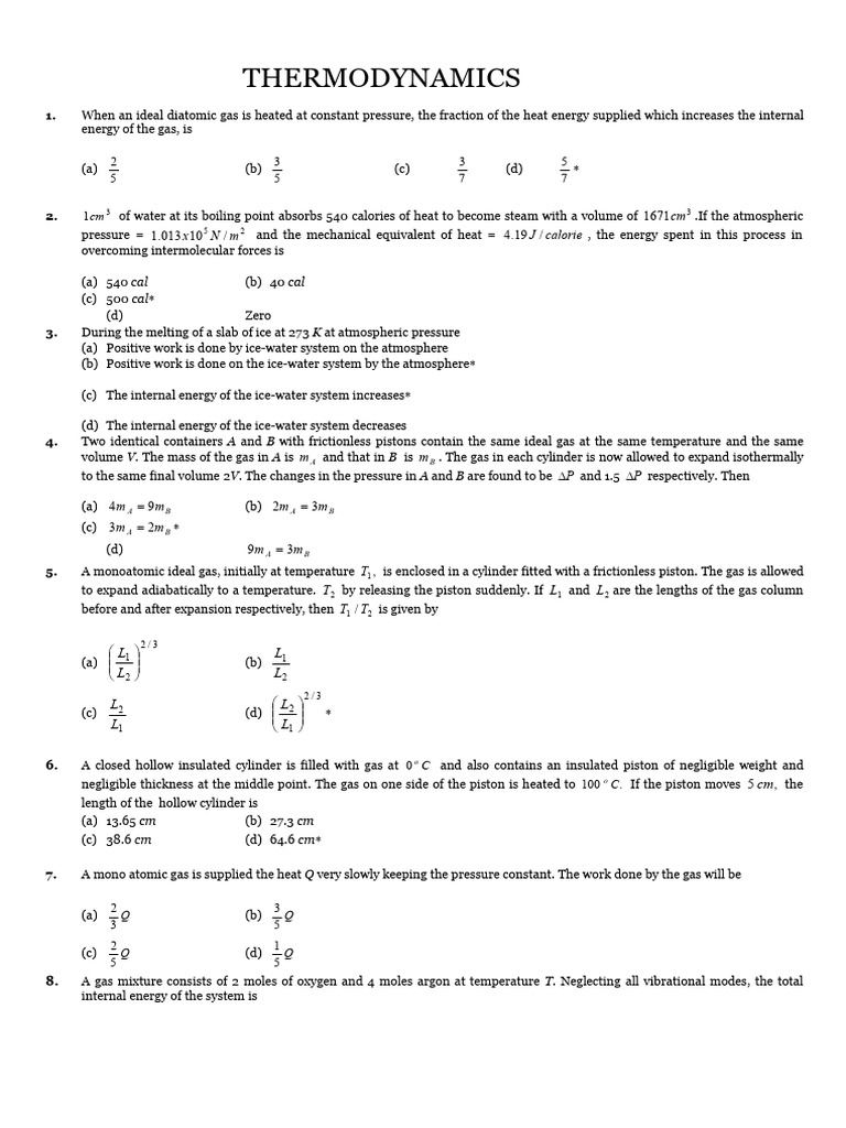 Thermodynamics Work Shee PDF | PDF | Gases | Heat