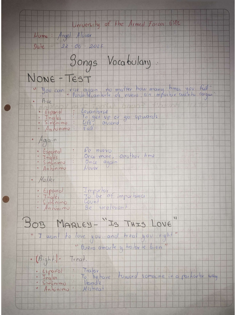SONGS VOCABULARY AND IDIOM - U5 - Angel Alcivar. | PDF