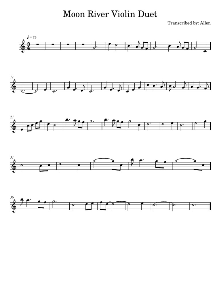 Moon River Violin Duet Sheet Music | PDF