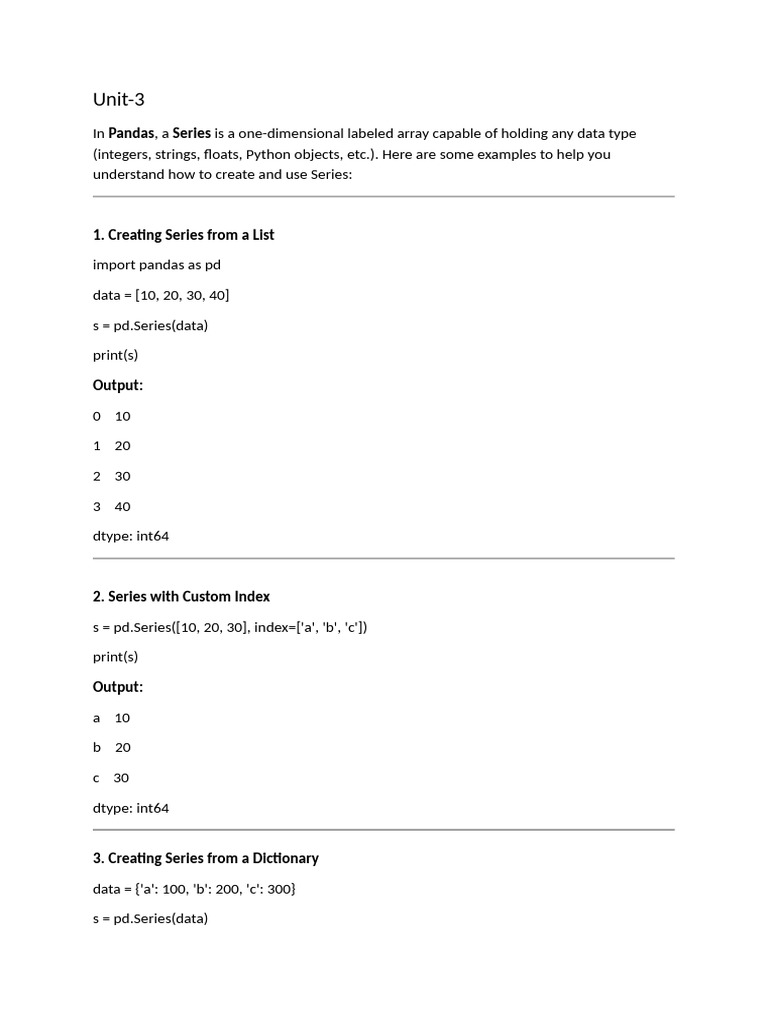 Pandas Series and DataFrame Basics | PDF | Integer (Computer Science ...