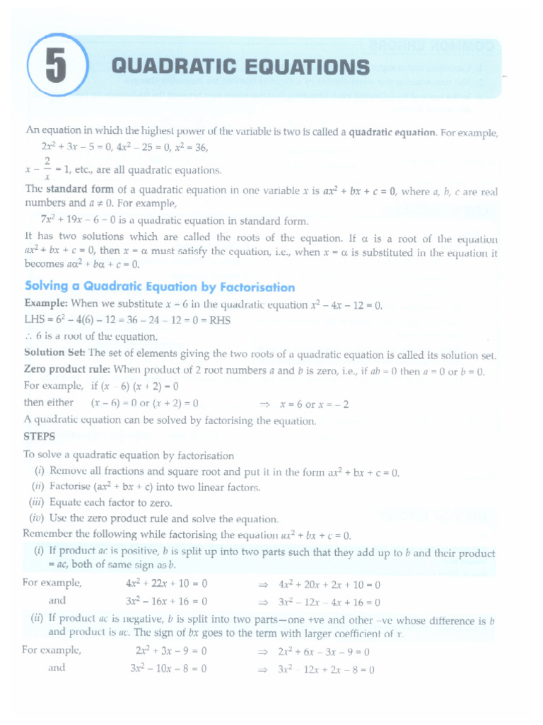 04 - Quadratic Equations 10th Icse | PDF