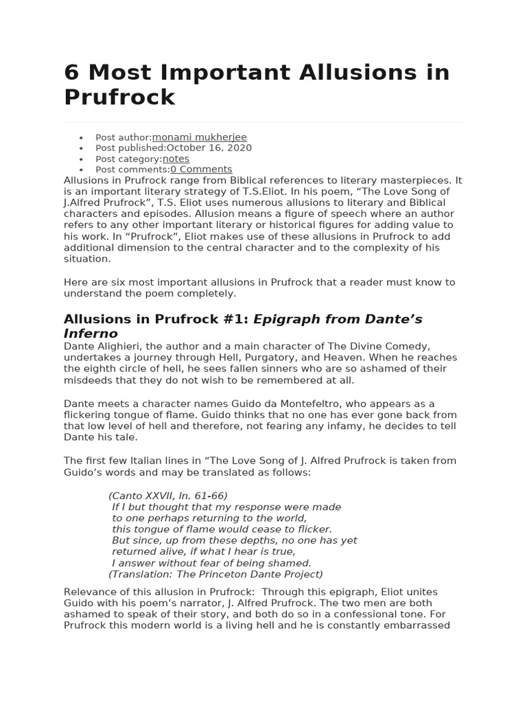 Key Allusions in Prufrock Explained | PDF | Hamlet | John The Baptist