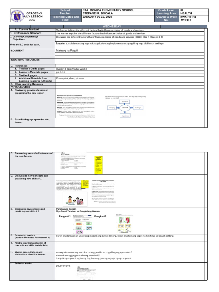 Grade 3 Health Lesson Plan: Consumer Choices | PDF | Lecture ...
