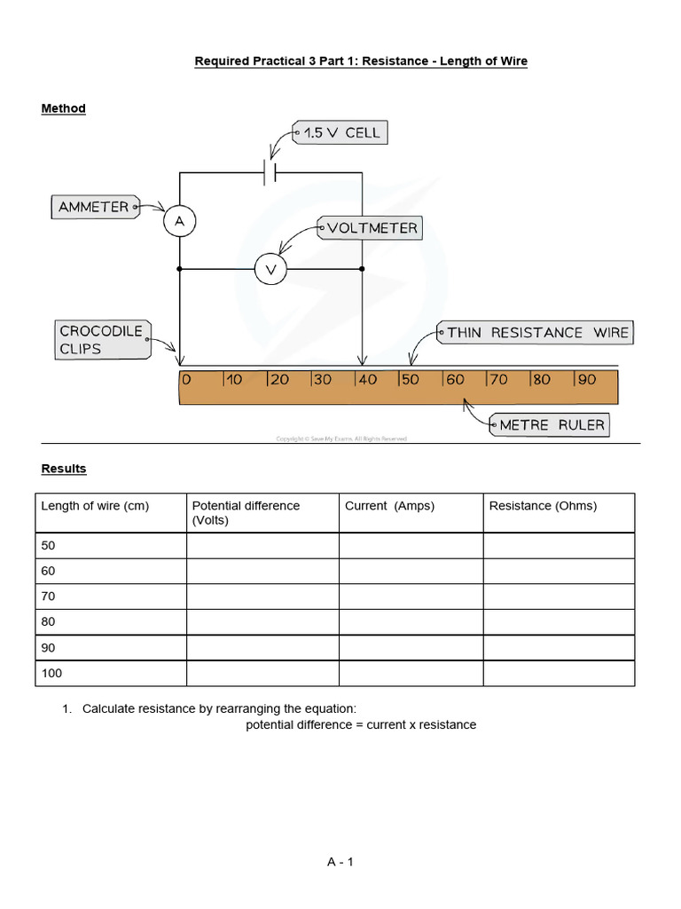 Physics Required Practical 3a Resistance of A Wire A | PDF | Metre ...