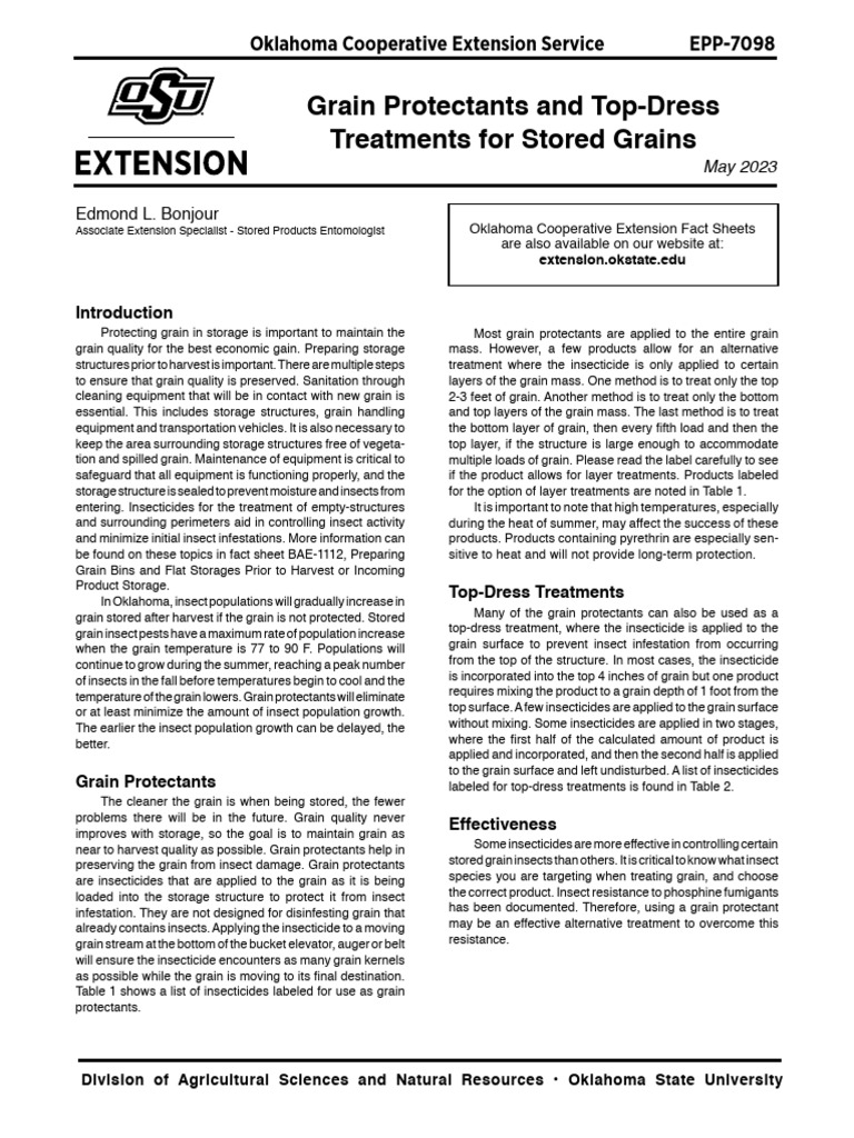 Grain Protectants and Top Dress Treatments For Stored Grains Epp 7098 A ...