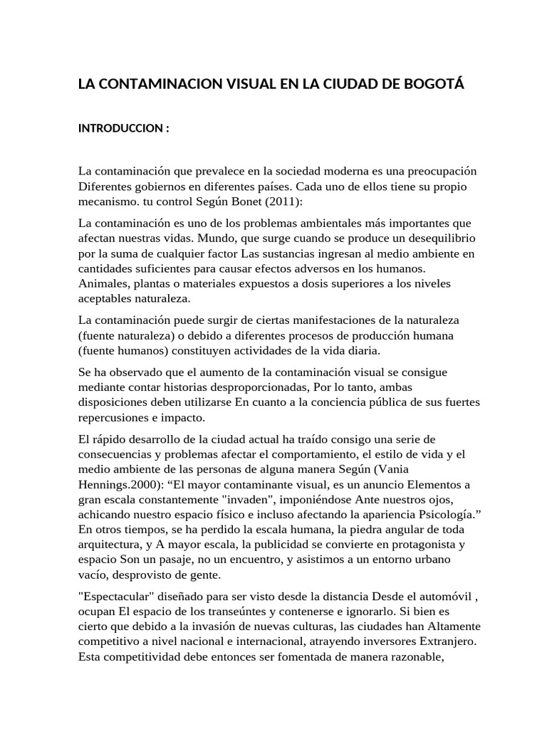 La Contaminacion Visual en La Ciudad de Bogotá 1.2 | PDF ...