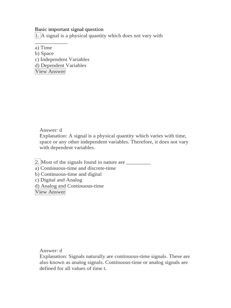 Basic Important Signal Question | PDF | Fourier Transform | Convolution