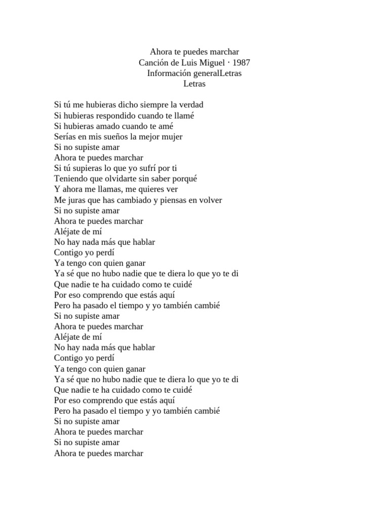 Letra de "Ahora te puedes marchar" | PDF