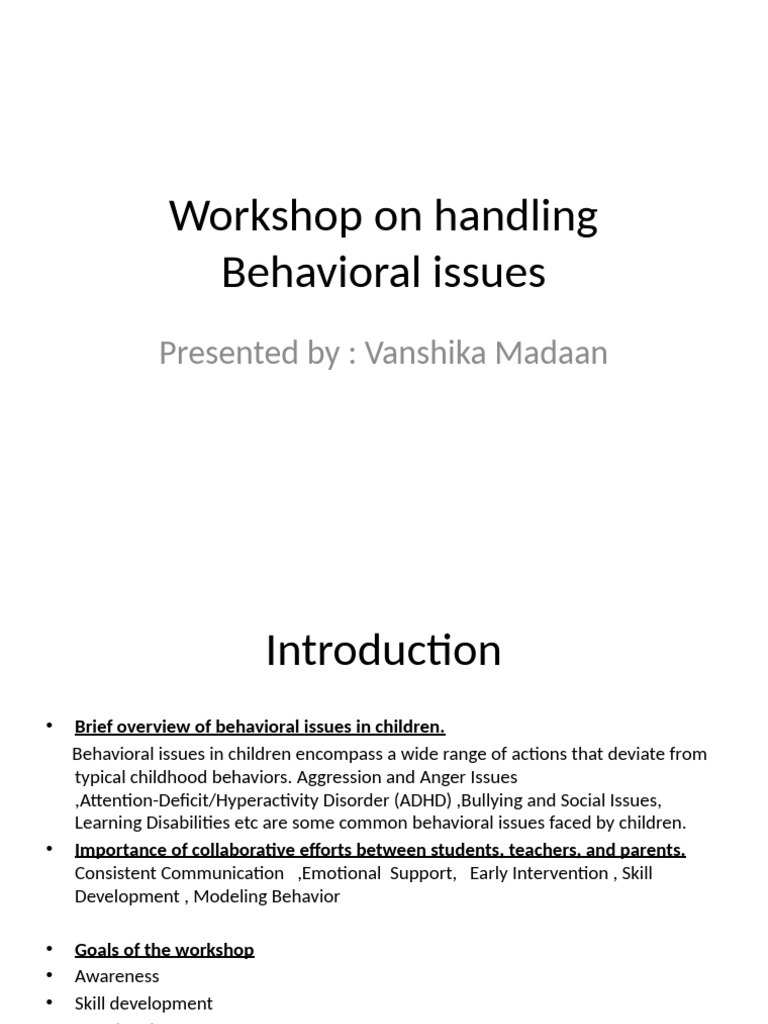 Workshop On Handling Behavioral Issues | PDF | Attention Deficit ...
