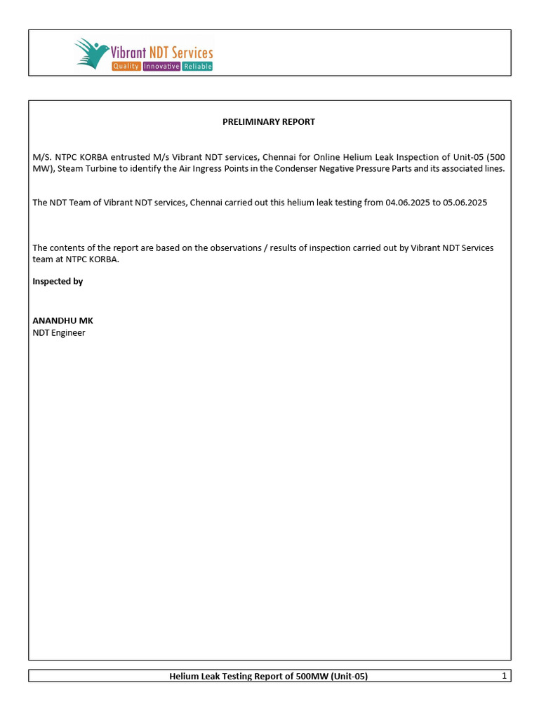 Helium Leak Testing Report for Unit-05 | PDF | Gases | Mechanical ...