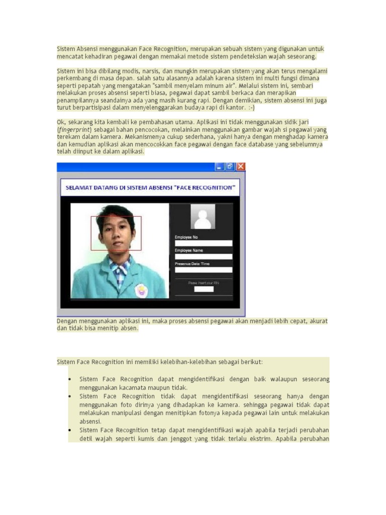 Sistem Absensi Menggunakan Face Recognition | PDF