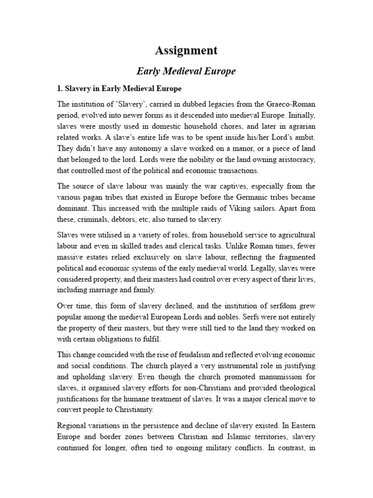 Sofo Assignment Medieval Europe Pdf Knight Slavery 4335
