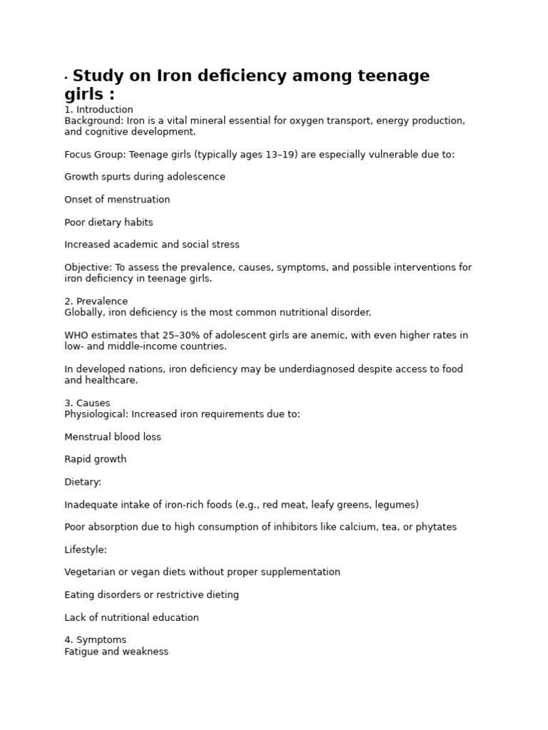 Iron Deficiency in Teenage Girls Study | PDF | Adolescence | Iron