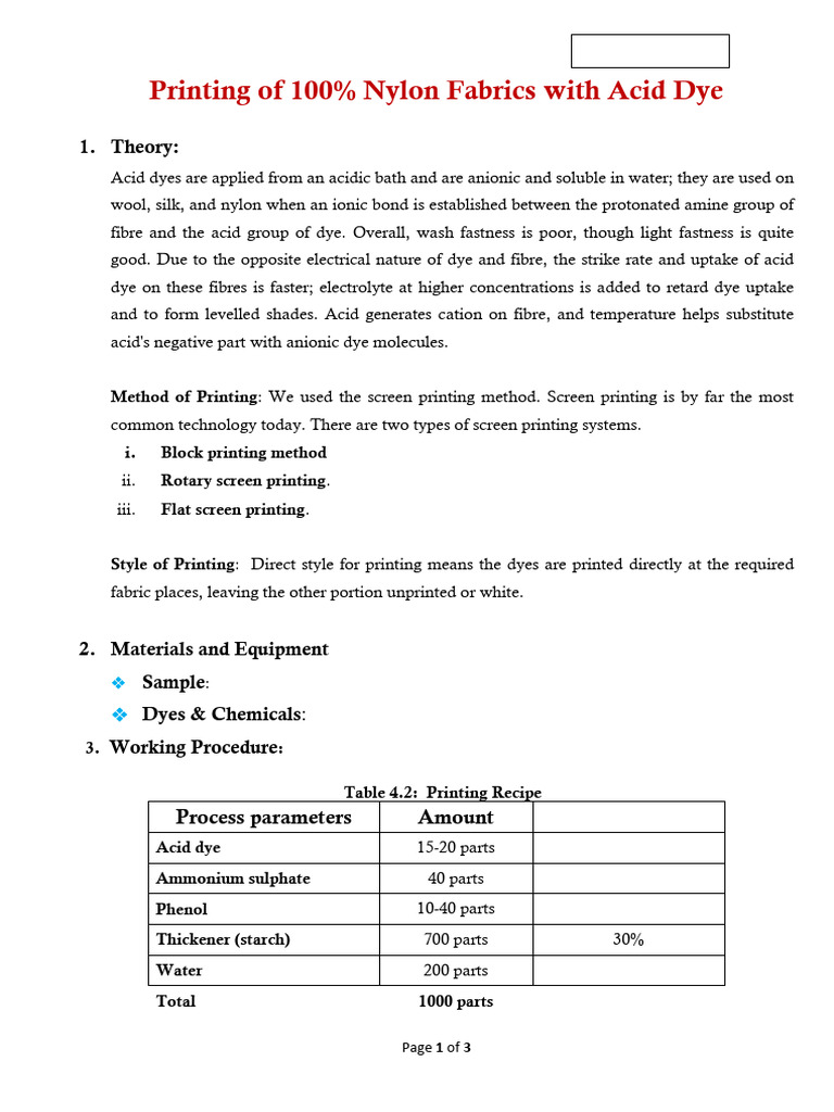 10.Lecture#11-Printing of Nylon Fabric With Acid Dye | PDF | Dye | Acid