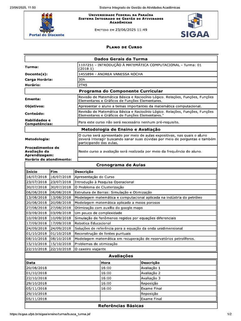 Introducao Matematica Computacional Plano | PDF