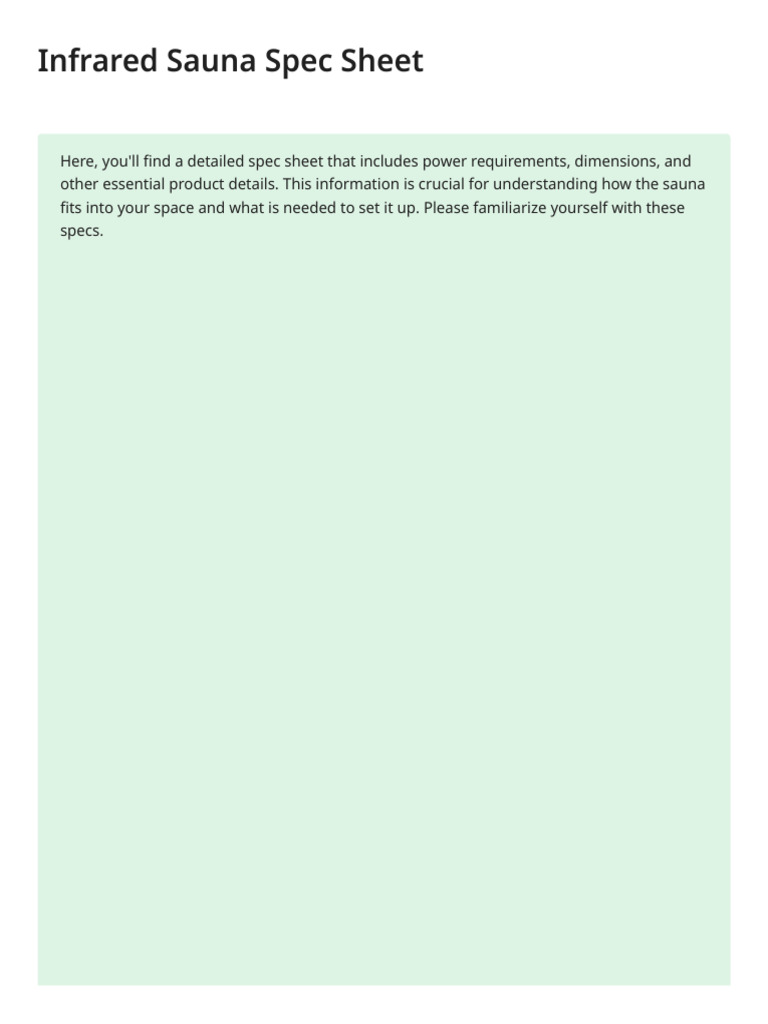 Infrared Sauna Spec Sheet-2025053112191722 | PDF
