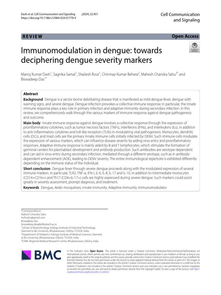 Inmunomodulación en Dengue Hacia El Desciframiento de Los Marcadores de ...