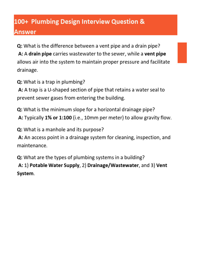 Plumbing Design Interview Questions | PDF | Plumbing | Storm Drain