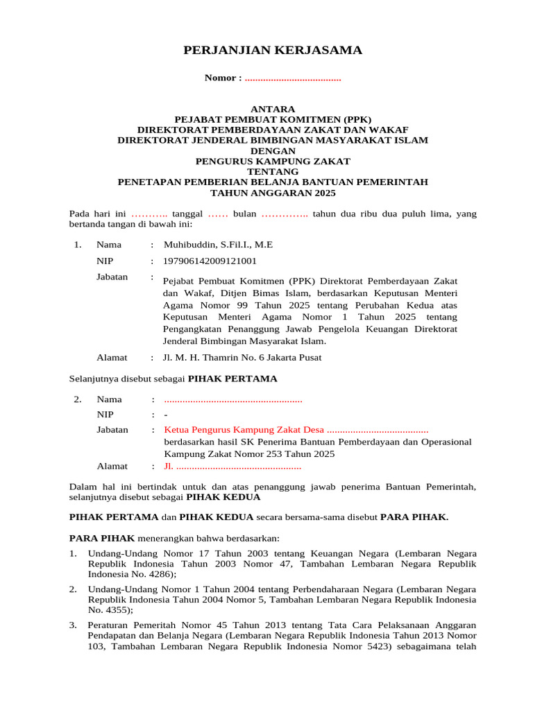 DRAF PKS Pencairan Bantuan 2025 | PDF