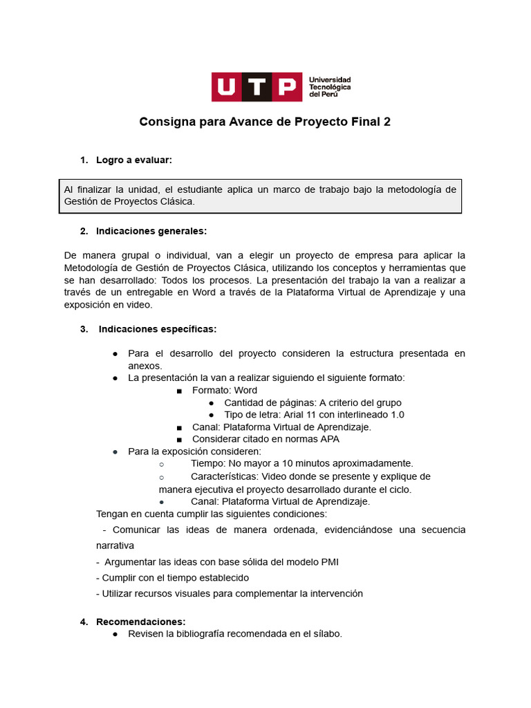 Modelo de Consigna para Avance de Proyecto Final | PDF | Estilo apa | Sistema de manejo de calidad