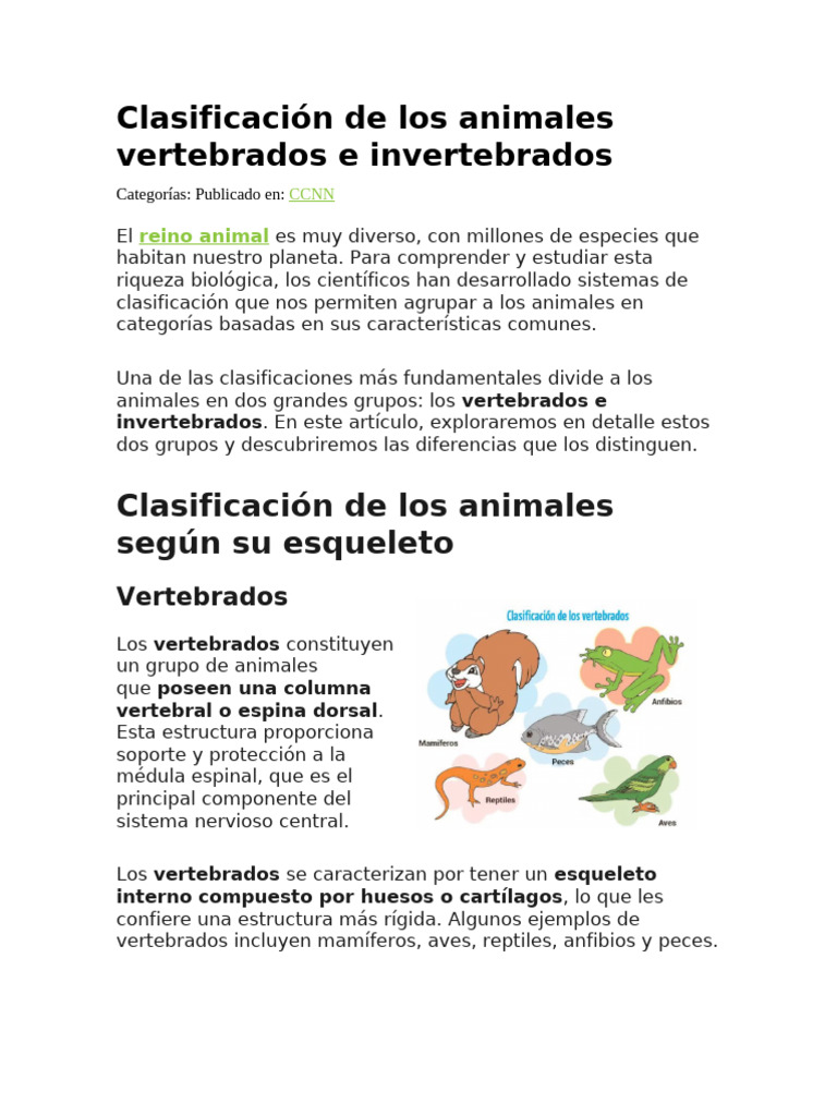 Animales Vertebrados e Invertebrados | PDF | Vertebrados | Invertebrado