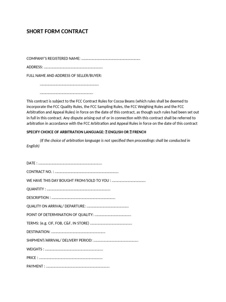 FCC Short Form Contract | PDF