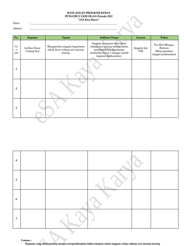 Rancangan Program Kerja Koordinator Rumahtangga 2022 | PDF