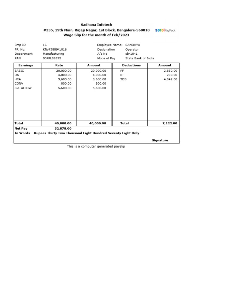 Payslip Format 1 | PDF