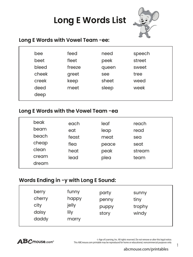 ABCmouse Long E Word Lists | PDF