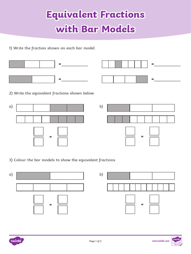 Bar Model Worksheets for Equivalent Fractions | PDF | Mathematics ...
