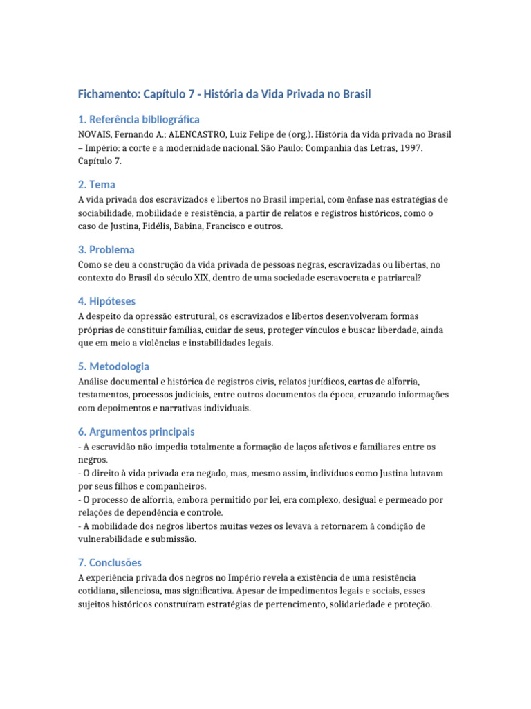Fichamento Cap7 Historia Vida Privada Brasil | PDF
