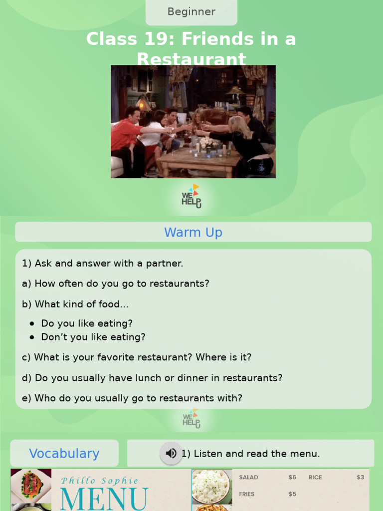 Restaurant Vocabulary and Ordering Guide | PDF | Friends | Cooking